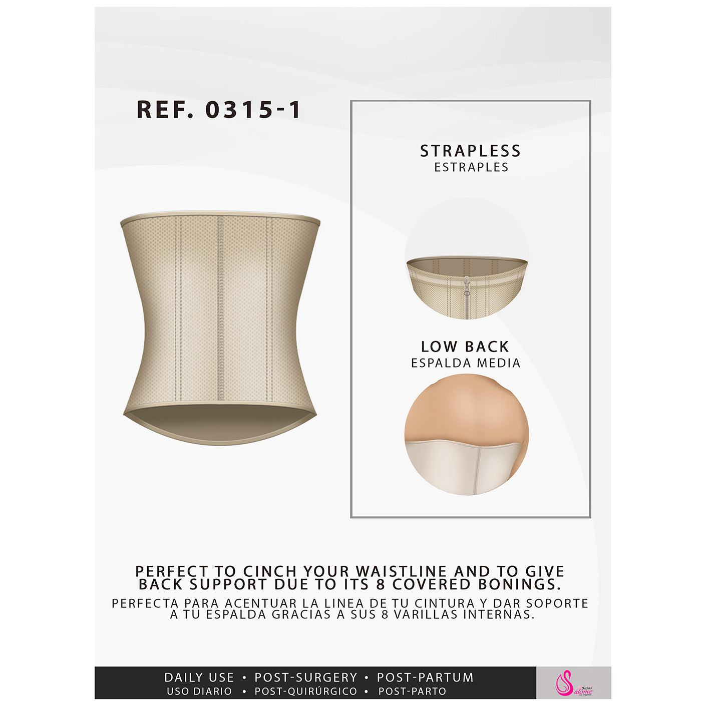 Fajas Salome 0315-1 Strapless Waist Cincher – Salome Fajas US