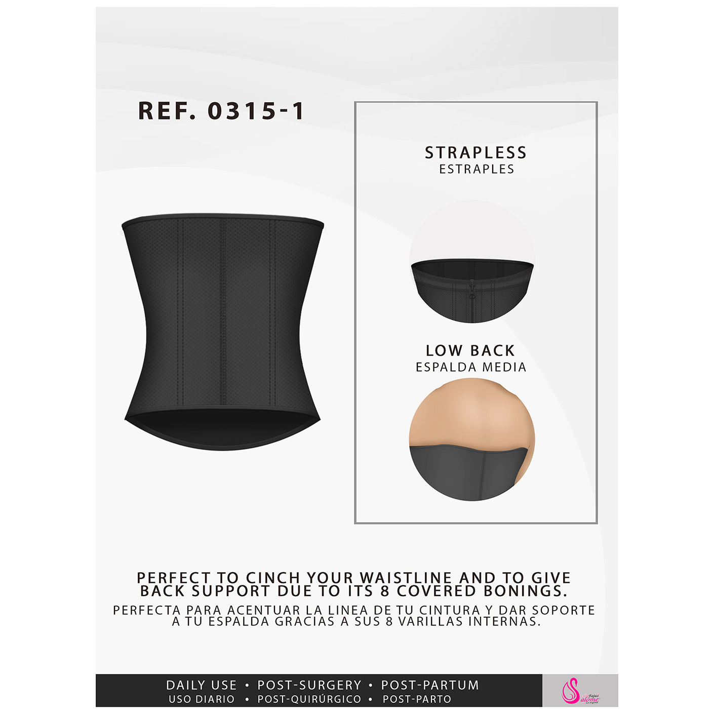 Fajas Salome 0315-1 Strapless Waist Cincher – Salome Fajas US